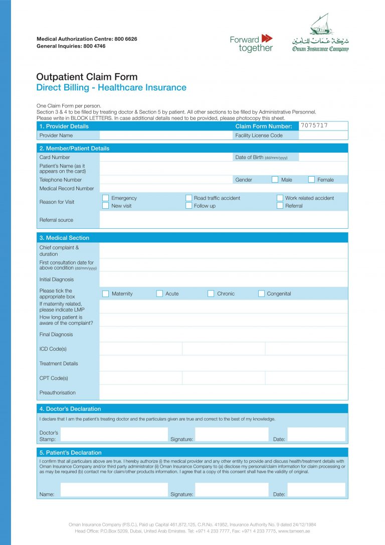 Download Oman Insurance Claim Form (Outpatient) - UAE INSURE